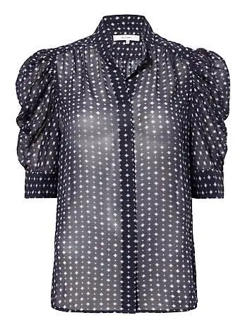 FRAME Tie Print Silk Gillian Blouse - Navy Multi