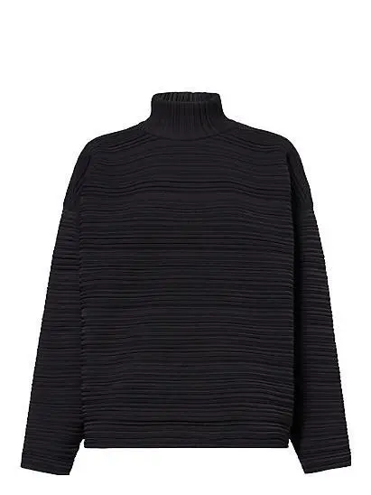 Issey Miyake Crepe High-neck Knitted Top - Black