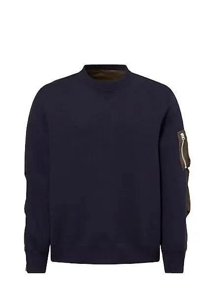 Sacai Sponge Contrast Cotton-blend Sweatshirt - Navy D Khaki