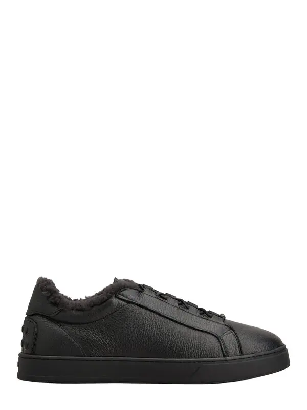 TOD'S Leather Sneakers With Shearling Lining - Black