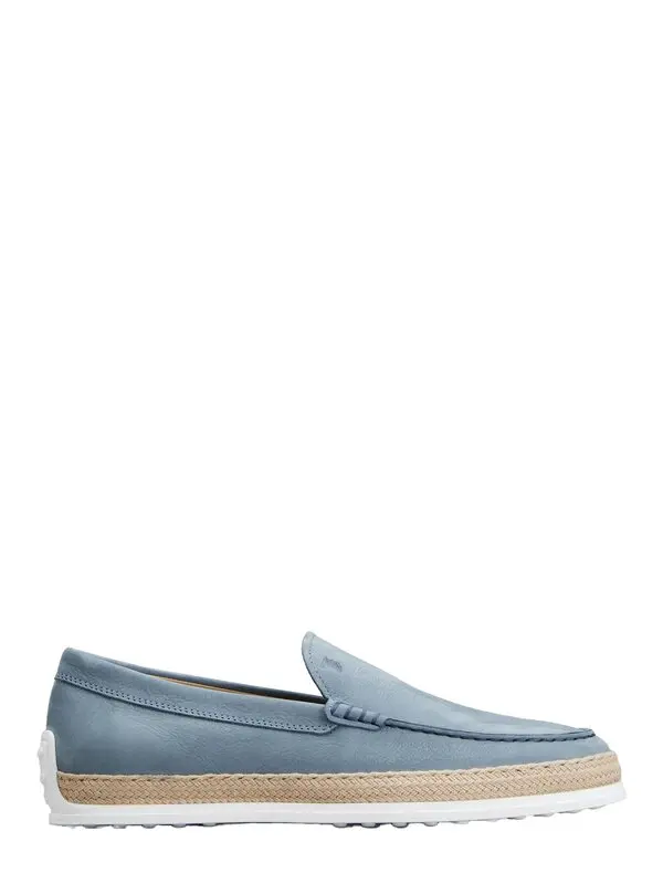 TOD'S Nubuck Slip-ons With Raffia Detailing - Light Blue