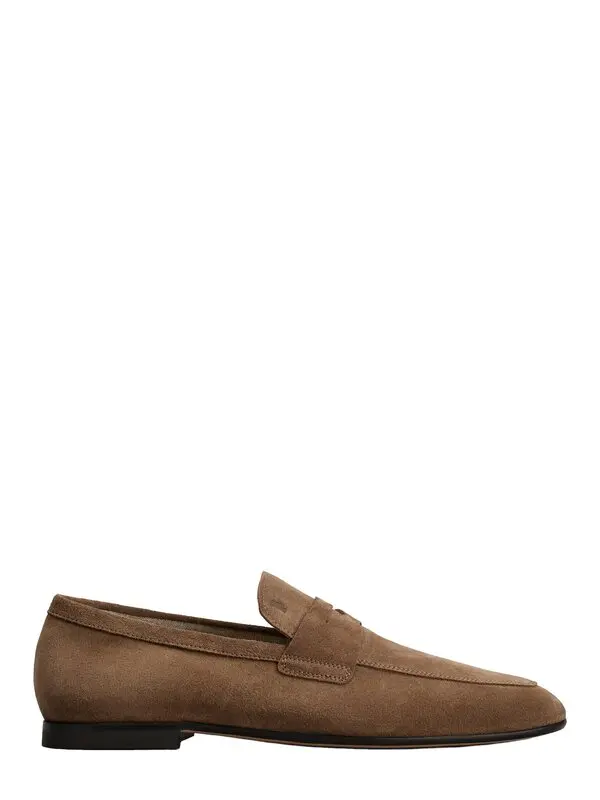 TOD'S Suede Loafers With Penny Bar And Monogram Detail - Brown