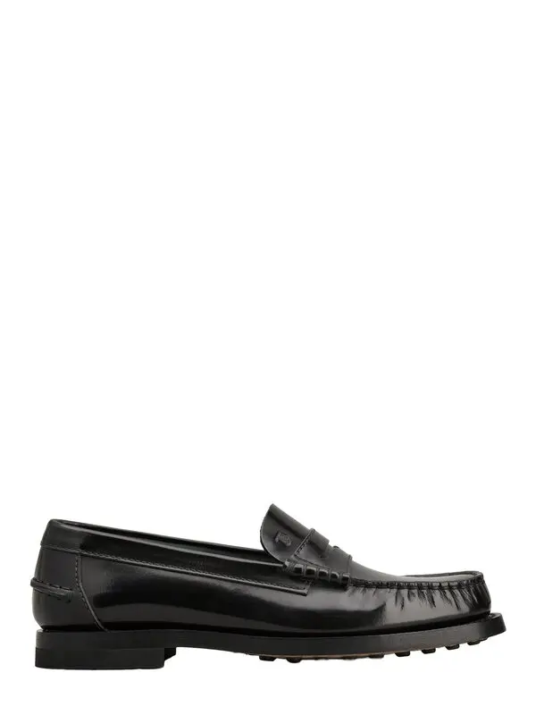 TOD'S Leather Loafers With Penny Bar And Monogram - Black