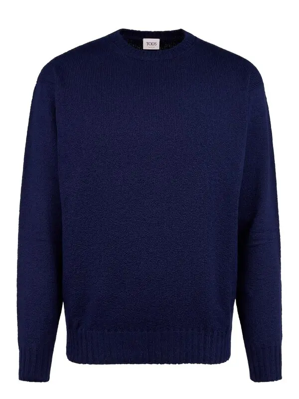 TOD'S Round Neck Pullover In Organic Nilo Cotton Knit - Blue