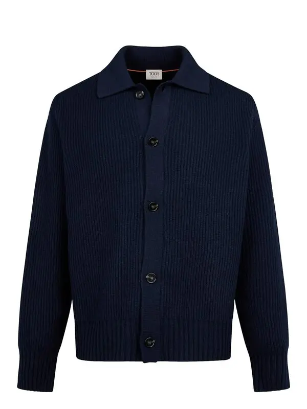 TOD'S Cashmere Blend Polo Cardigan - Blue