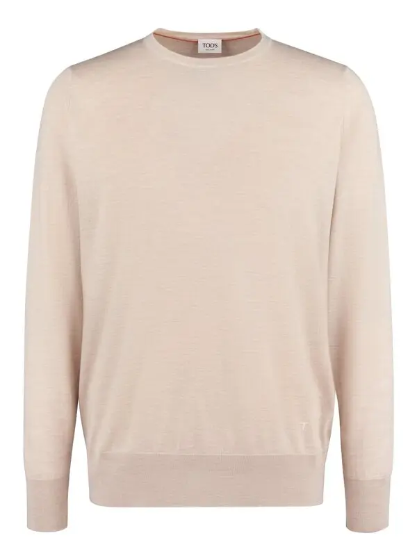 TOD'S Round Neck Pullover In 15 Micron Wool - Beige
