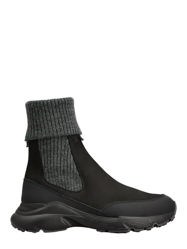 TOD'S Chelsea Boots In Nubuck And Knit - Black