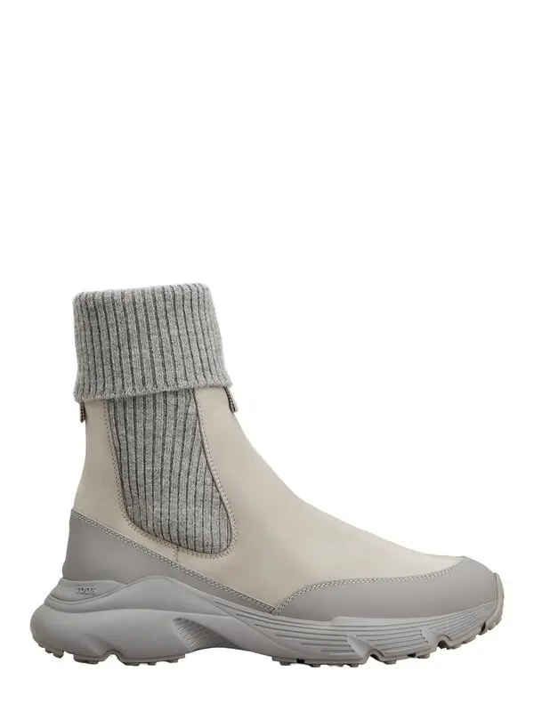 TOD'S Chelsea Boots In Nubuck And Knit - Grey