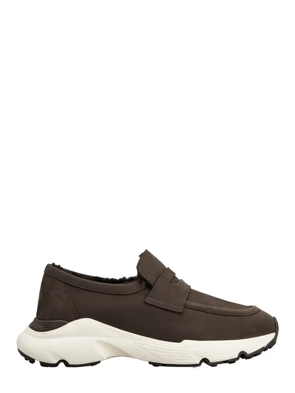 TOD'S Sporty Loafers In Nubuck With Shearling Lining - Brown