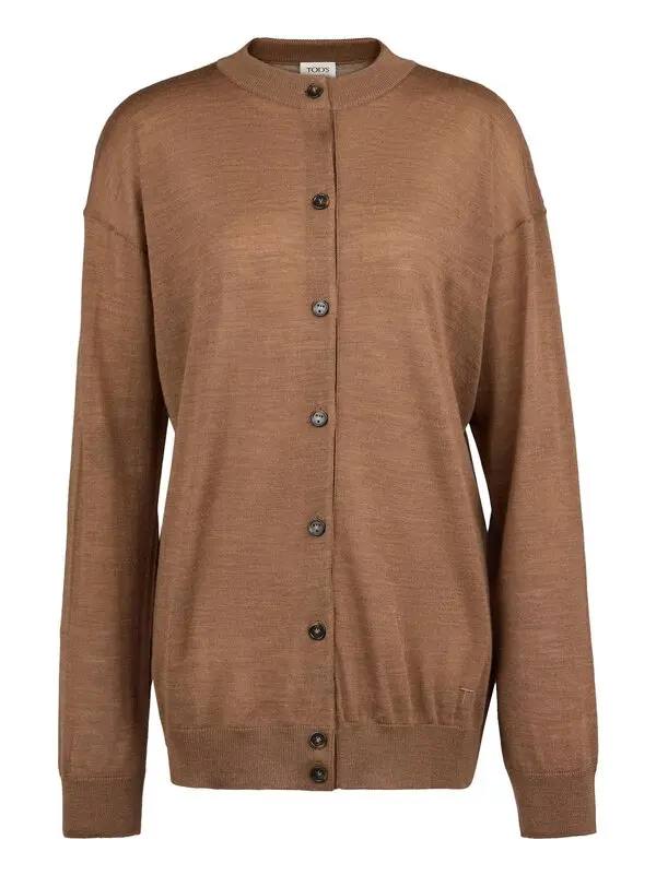 TOD'S Cardigan In Merino Wool With T-stitching - Brown
