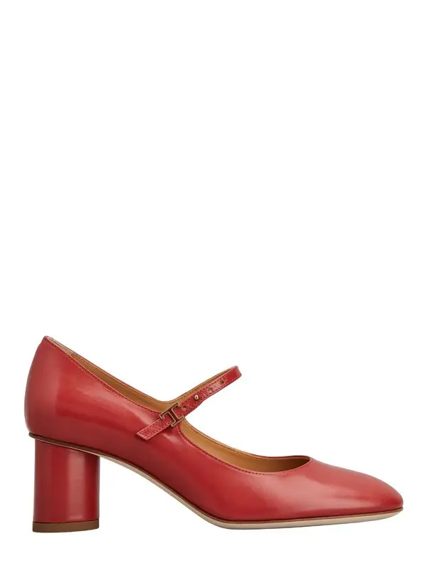 TOD'S Leather Mary Janes With T Timeless Accessory - Red