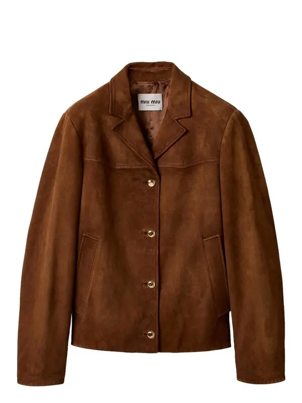 Miu Miu Waxed Suede Leather Blouson Jacket - Brandy
