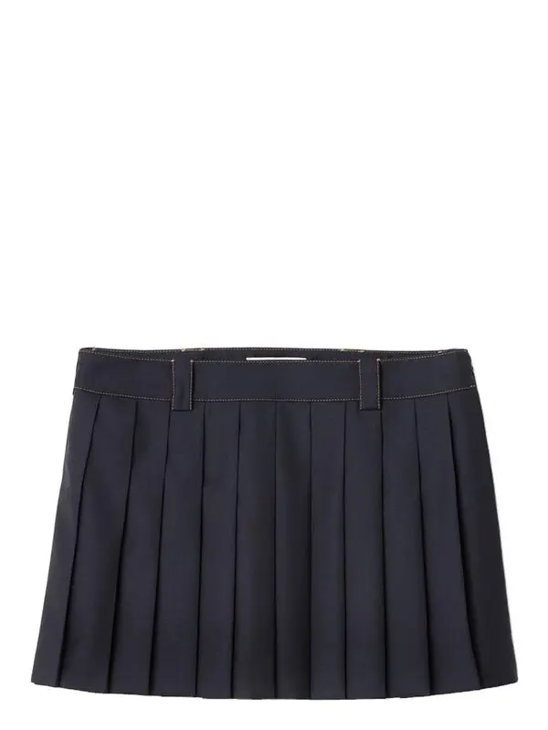 Miu Miu Pleated Batavia Mini Skirt - Navy