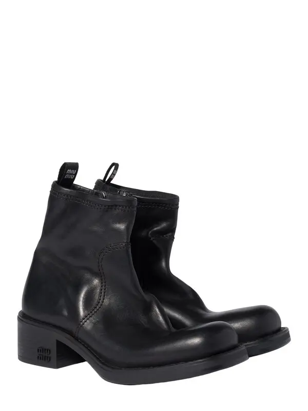 Miu Miu Calf Leather Ankle Boots - Black