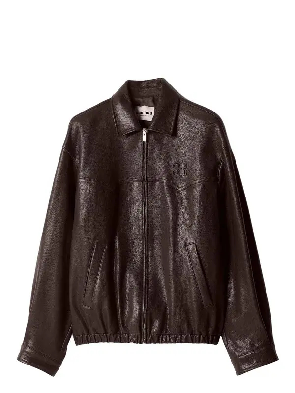 Miu Miu Leather Blouson Jacket - Dark Brown
