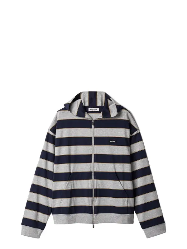 Miu Miu Striped Jersey Hoodie - Blue/grey