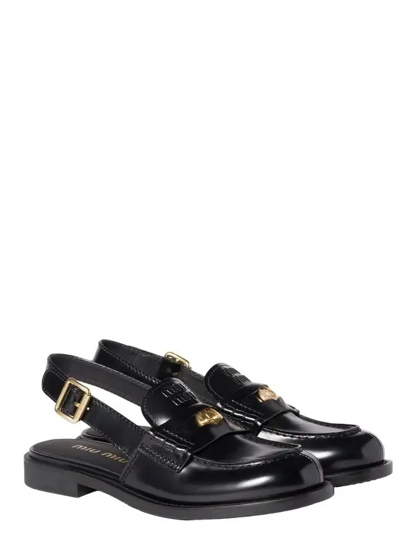 Miu Miu Brushed Leather Slingback Loafers - Black