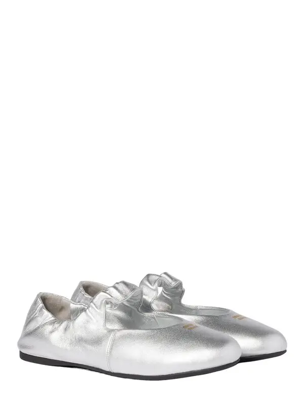 Miu Miu Ruched Nappa Leather Ballerinas - Silver