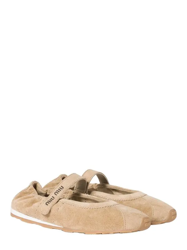 Miu Miu Plume Suede Ballerinas - Desert Beige