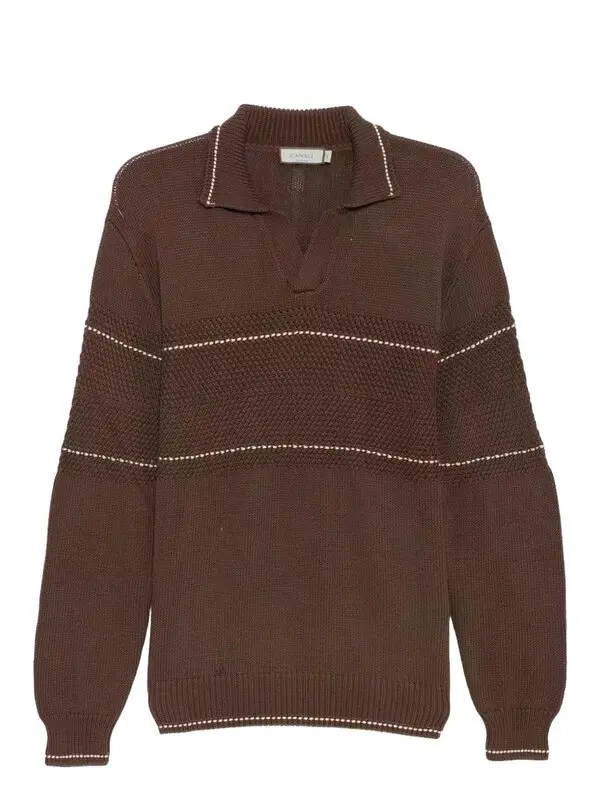 Canali Striped V-neck Jumper - Brown