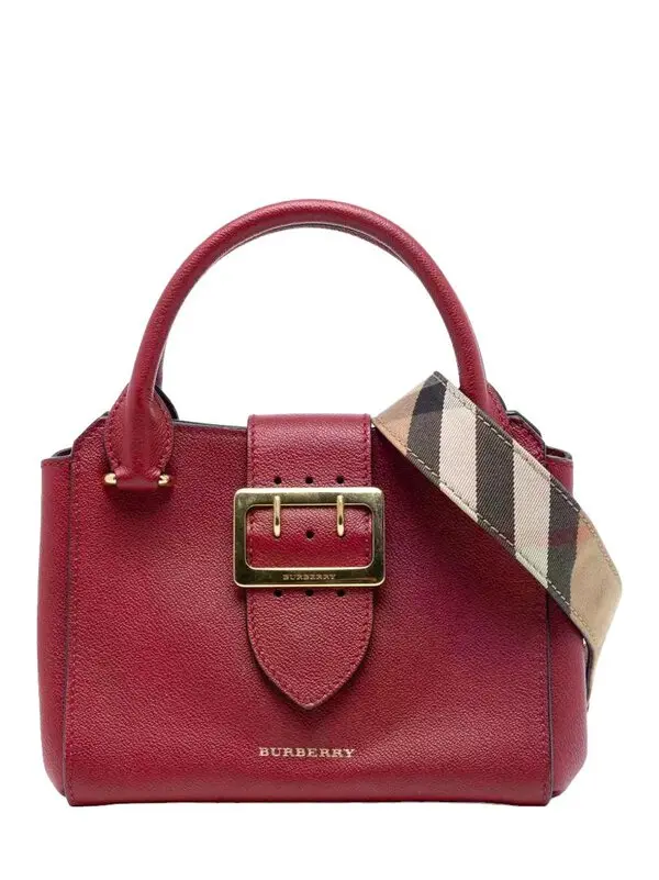 Burberry Small Grained Leather Buckle Tote Satchel - Red
