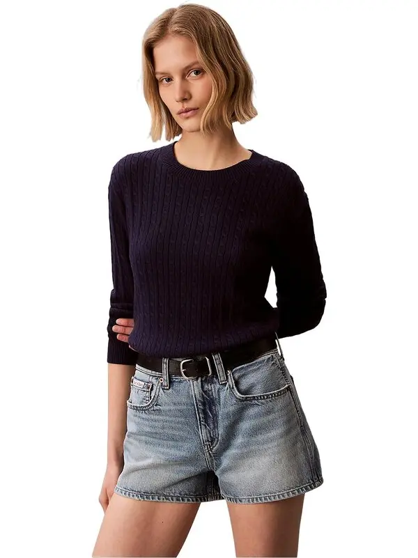 Calvin Klein Cotton Cable Knit Sweater - Evening Blue