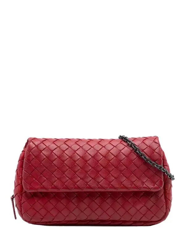 Bottega Veneta Mini Nappa Intrecciato Expandable Chain Flap Crossbody Bag - Red