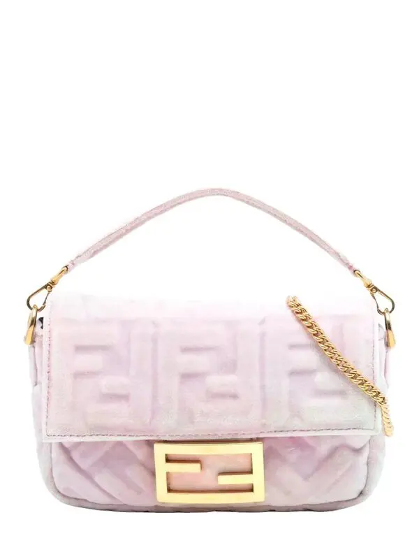 Fendi Mini Zucca Embossed Velvet Baguette Satchel - Pink