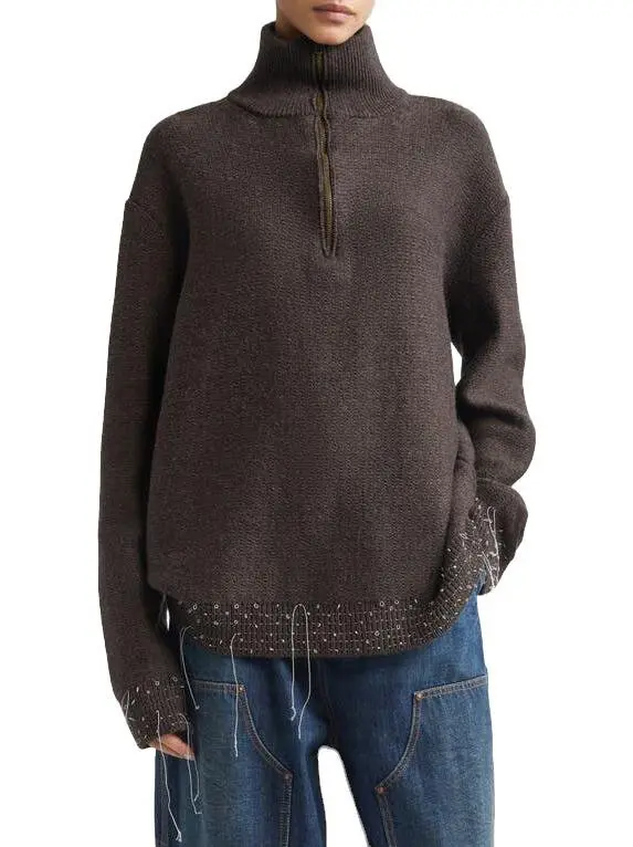 MAISON MARGIELA Work In Progress Wool-blend Half-zip Sweater - Brown