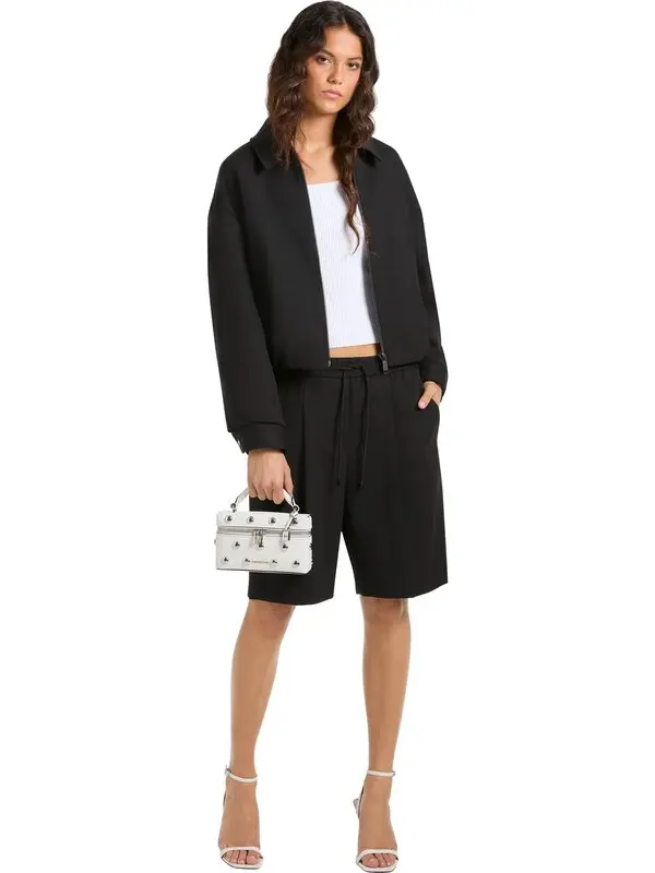 Michael Kors Stretch Wool Blend Twill Bomber Jacket - Black