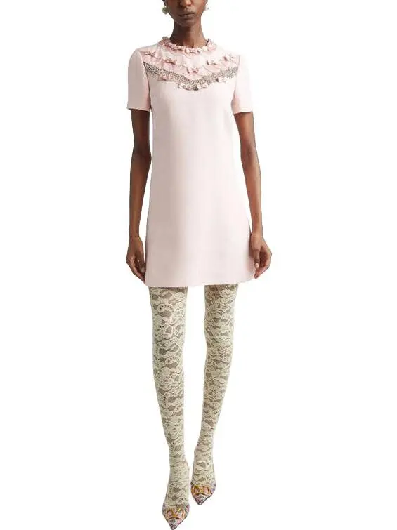 Valentino Garavani Crystal Bow Crepe Couture Minidress - Rose