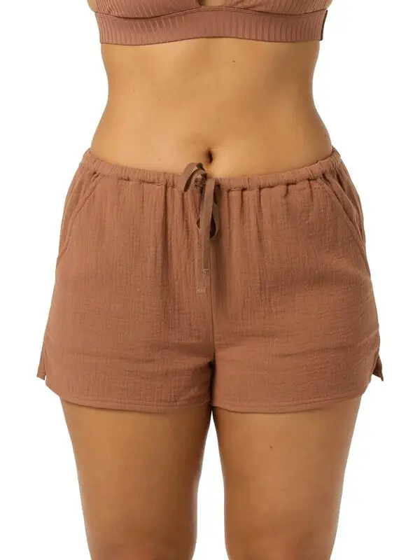 O'Neill Brenda Cotton Gauze Shorts - Carob Brow