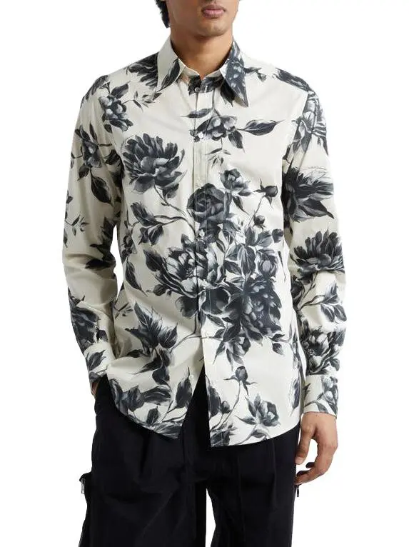 Dolce & Gabbana Martini Fit Floral Cotton Poplin Button-up Shirt - Ramage Peonie Fbeige