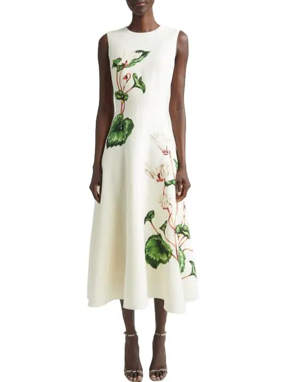 Oscar De La Renta Chiné Cyclamen Fit & Flare Midi Dress - White/ivory