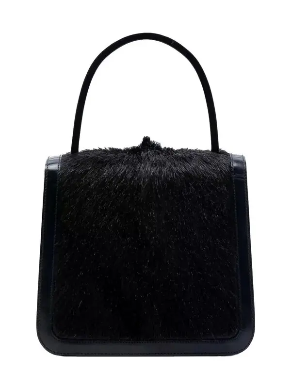 Celine 2000 Leather Trimmed Pony Hair Top Handle Bag - Black