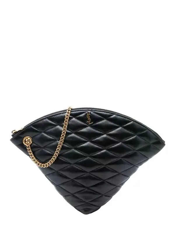 Saint Laurent Large Quilted Lambskin Sade Triangle Pouch - Black