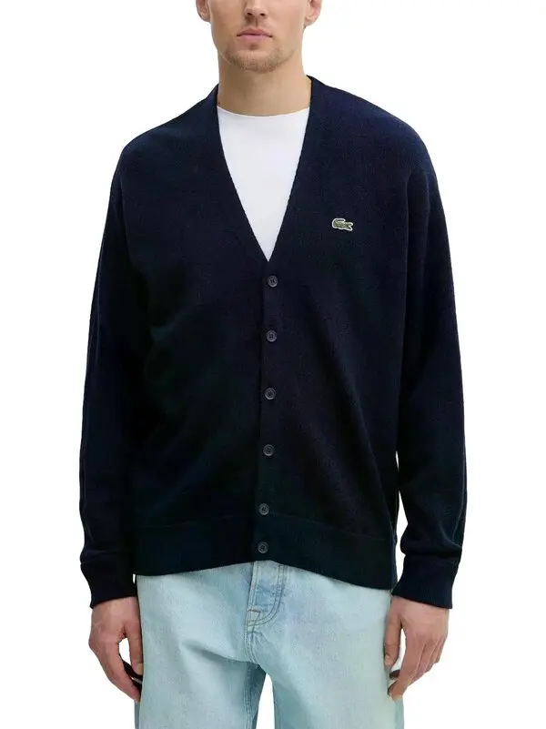 Lacoste Button-front Cardigan With Crocodile Embroidery - Blue
