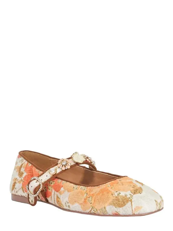 Dune London Hennrietta Floral Jacquard Flat - Multi Raffia