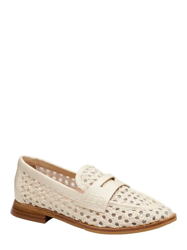 Johnston & Murphy Gillian Woven Penny Loafer - Bone Faux Leather
