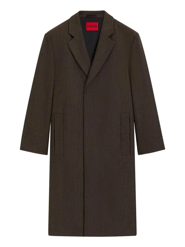 Hugo Herringbone Coat With Concealed Closure - Brown