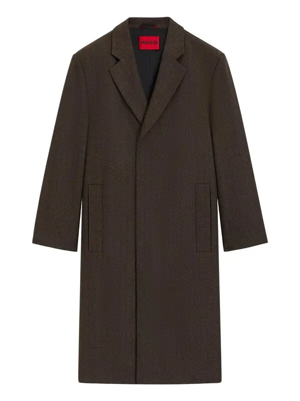 Hugo Herringbone Coat With Concealed Closure - Brown