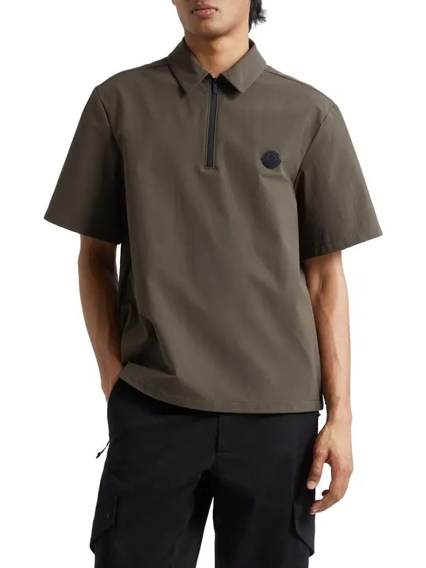 Moncler Logo Patch Quarter Zip Polo - Peat