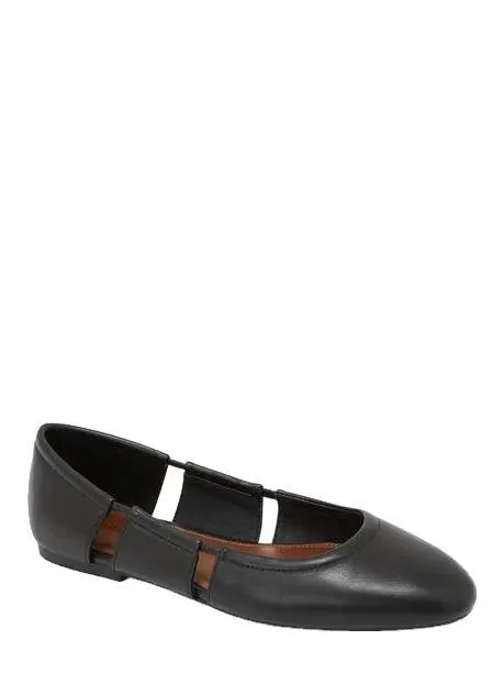 REISS Leona Leather Ballet Flats - Black
