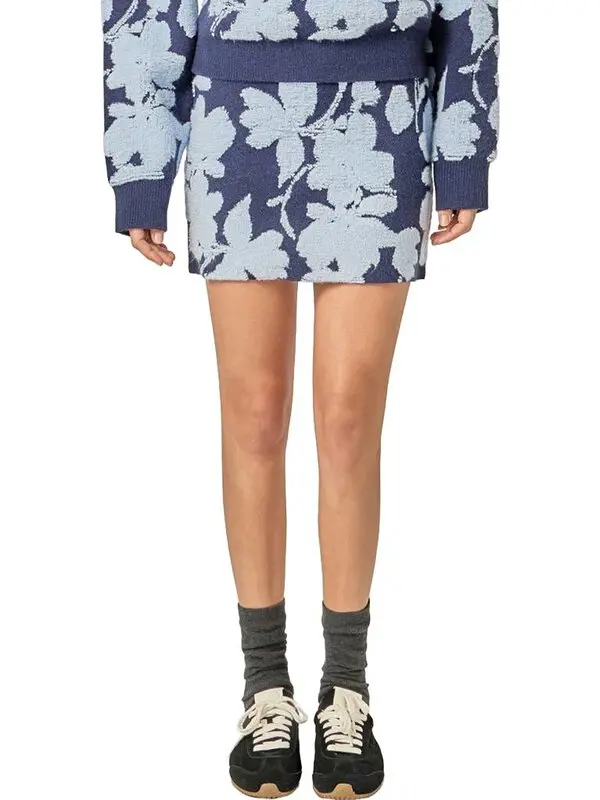 English Factory Fuzzy Flower Mini Skirt - Navy/powder Blue