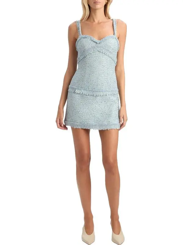 Bardot Elina Sequin Fringe Bouclé Minidress - Blue Boucle