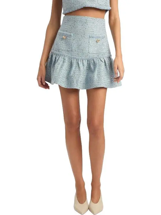 Bardot Elina Sequin Bouclé Miniskirt - Blue Boucle