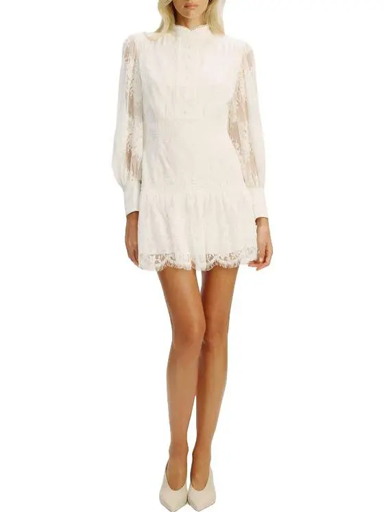 Bardot Olessia Long Sleeve Lace Mini Dress - Ivory