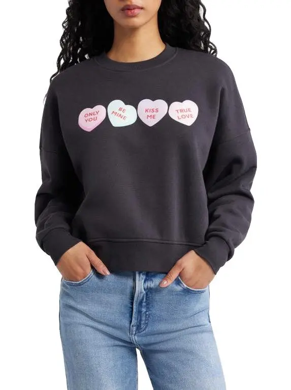 VINYL ICONS Mini Hearts Fleece Graphic Sweatshirt - Black