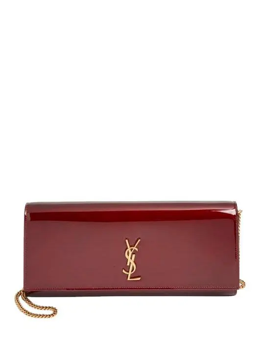 Saint Laurent Kate Patent Leather Clutch With Chain - Gloss Burgundy