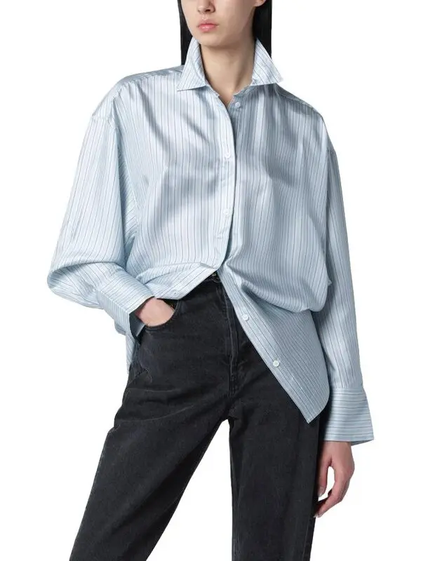 TOTEME Striped Silk Shirt - Light Blue